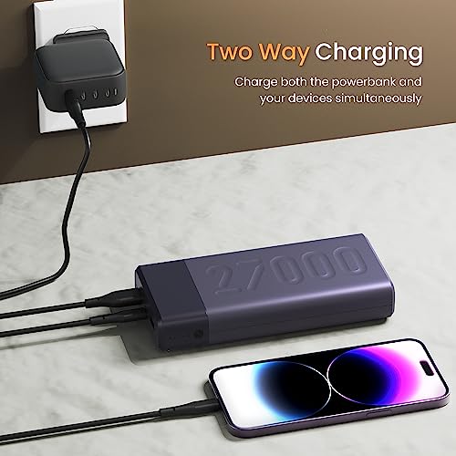 Ambrane 27000mAh Power Bank, 20W Fast Charging, Triple Output, Type C ...